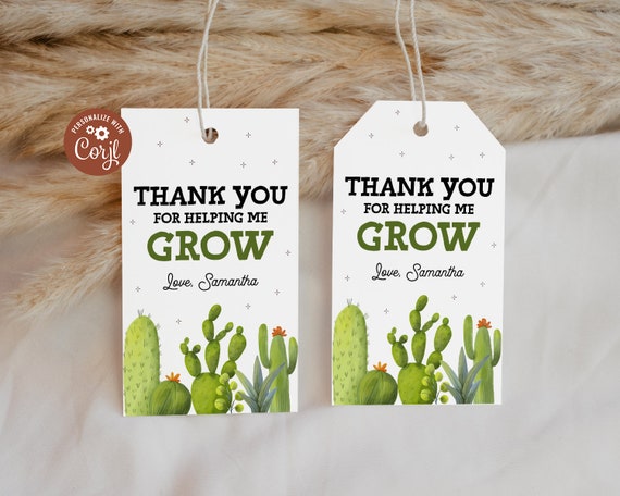 Cactus Thank You for Helping me Grow Tags EDITABLE, Printable Teacher ...