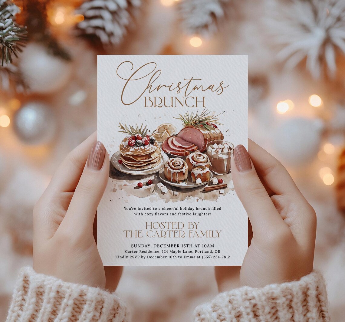 Christmas Brunch Invitation EDITABLE, Holiday Brunch Party Invitation ...