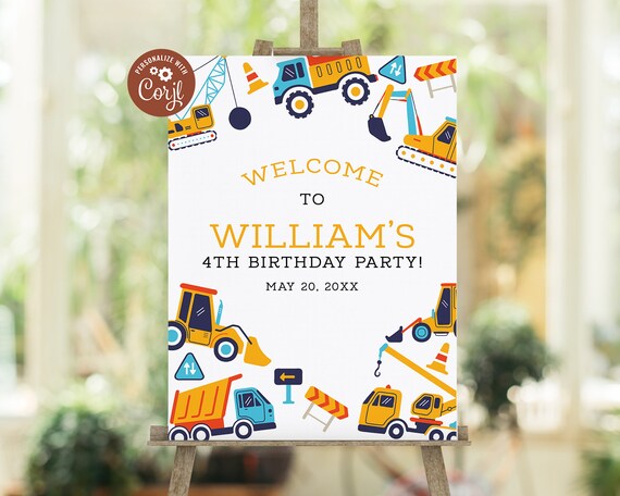 Construction Party Welcome Sign EDITABLE, Dump Truck Birthday Sign ...