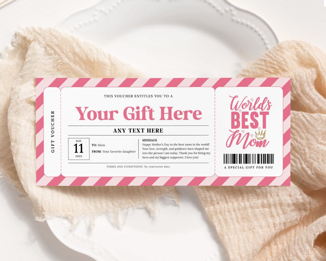 Mothers Day Gift Certificate EDITABLE, Personalized Mother's Day Gift ...
