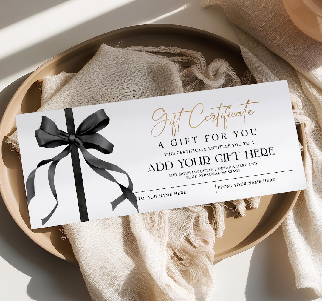 Gift Certificate EDITABLE, Custom Gift Voucher Template, Minimalist ...