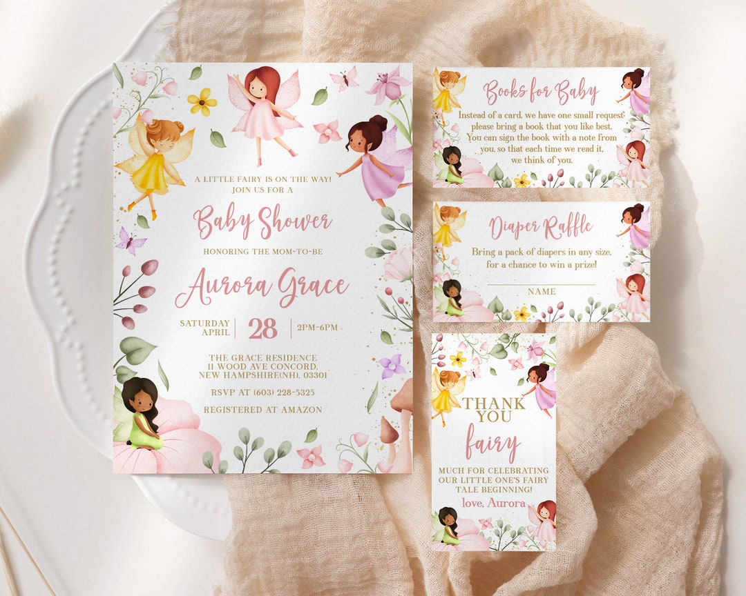 Fairy Baby Shower Invitation Bundle EDITABLE, Magical Fairy Girl Baby ...
