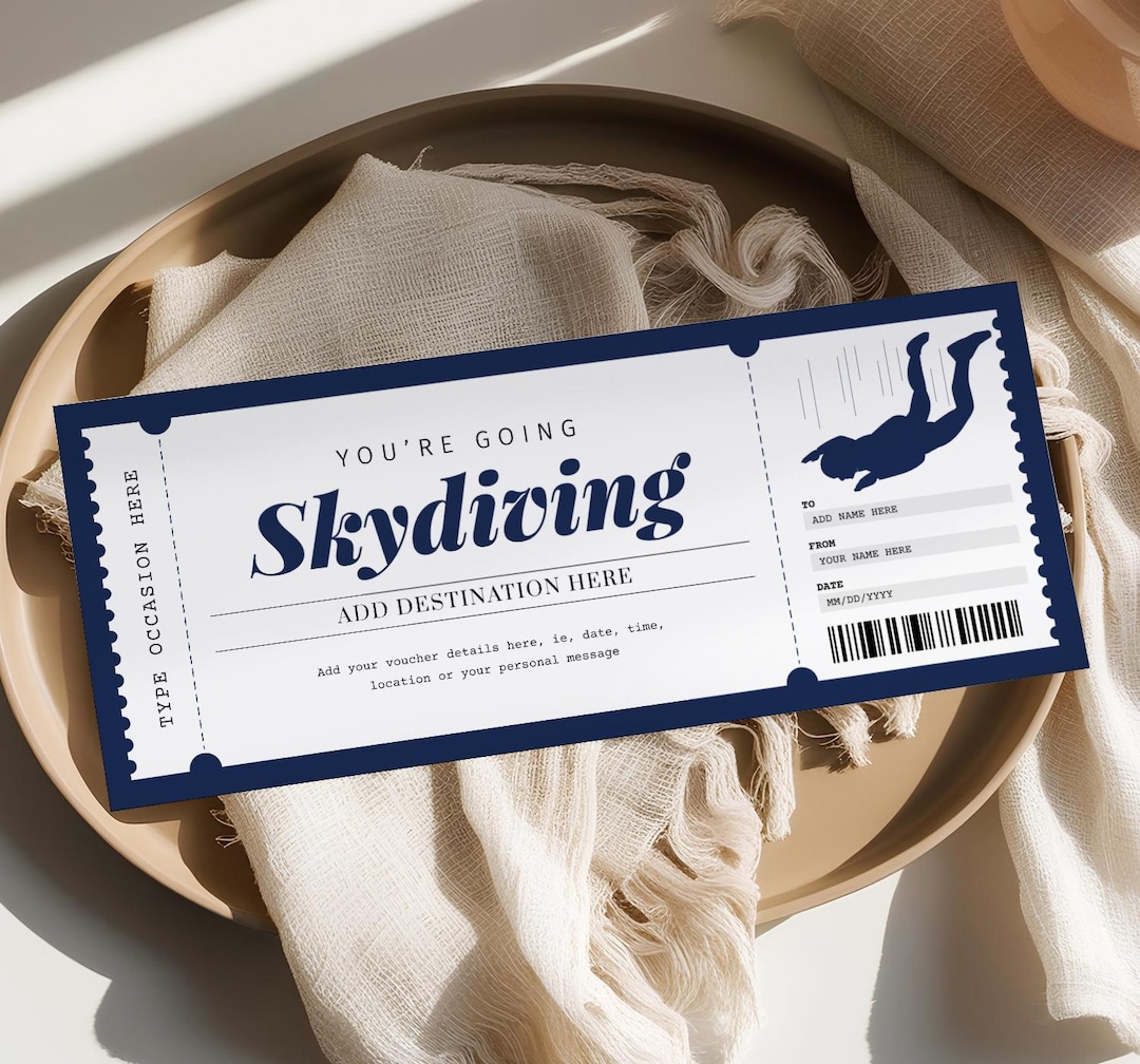 Skydiving Gift Certificate EDITABLE, Surprise Skydiving Experience ...