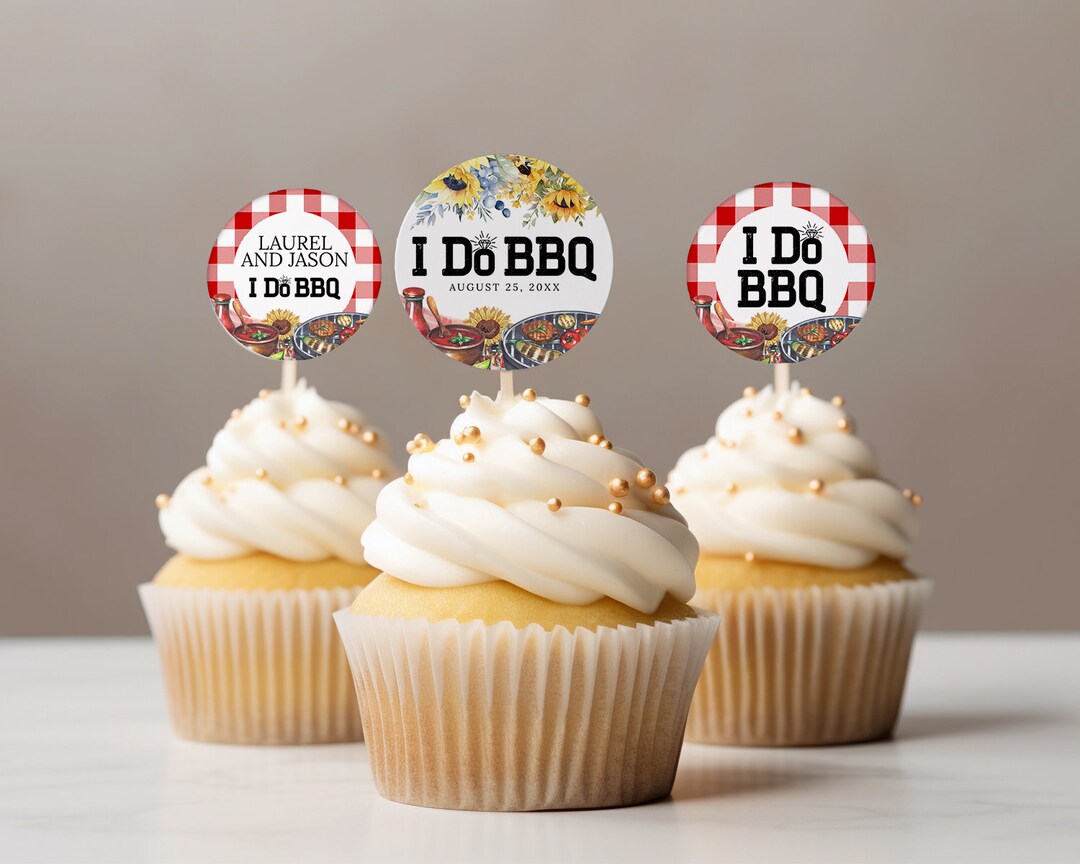 I Do BBQ Cupcake Toppers EDITABLE, Bbq Couple Shower Cake Toppers ...
