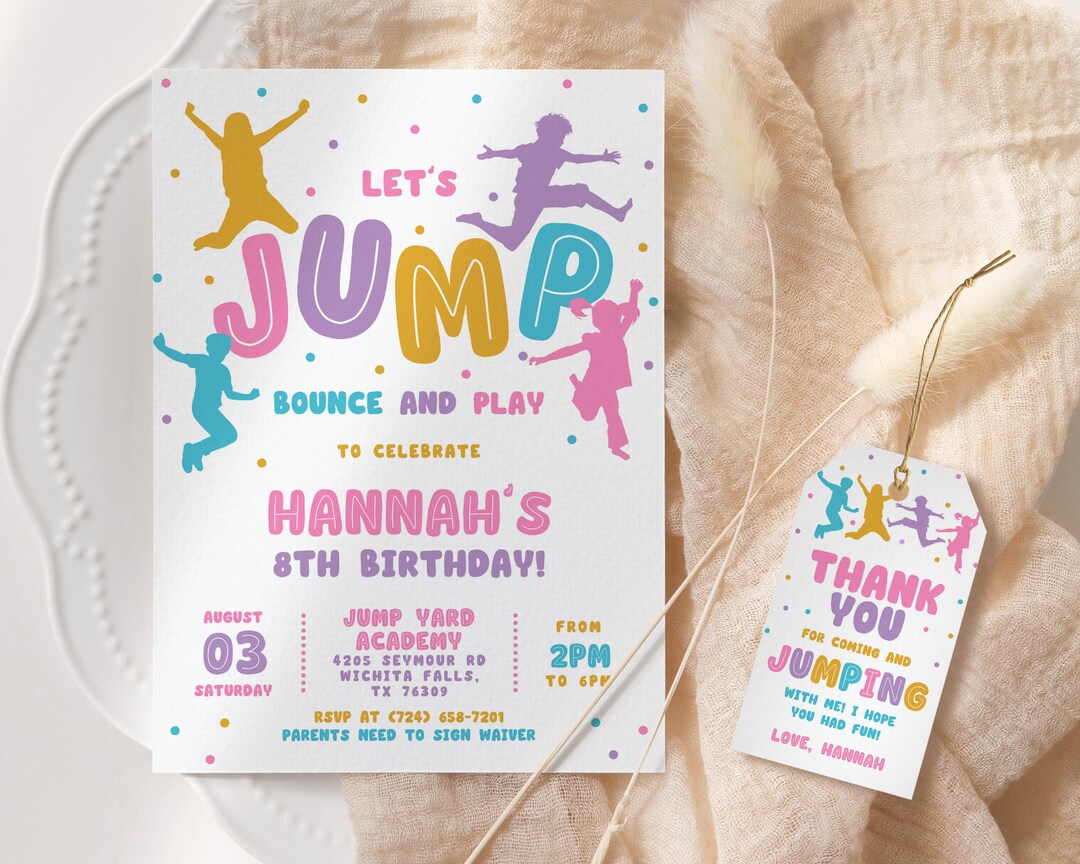 Jump Birthday Invitation EDITABLE Trampoline Park Birthday - Etsy