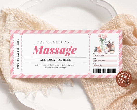 Massage Pink Voucher EDITABLE, Spa Day Certificate Printable, Spa ...