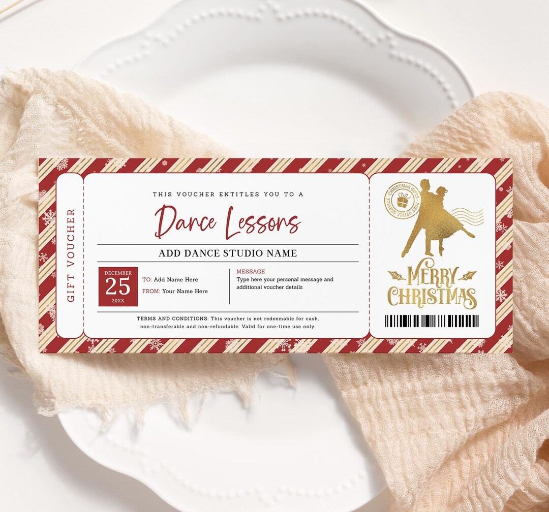 Dance Lessons Christmas Certificate EDITABLE, Dancing Lessons Gift ...