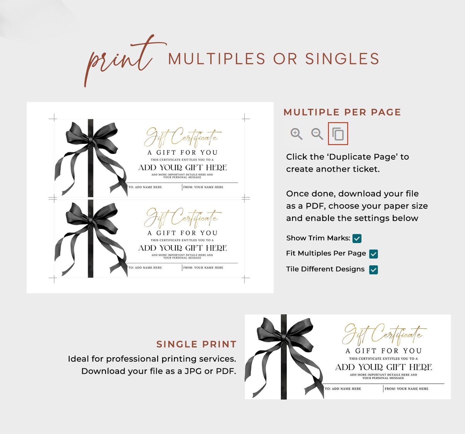 Gift Certificate EDITABLE, Custom Gift Voucher Template, Minimalist ...