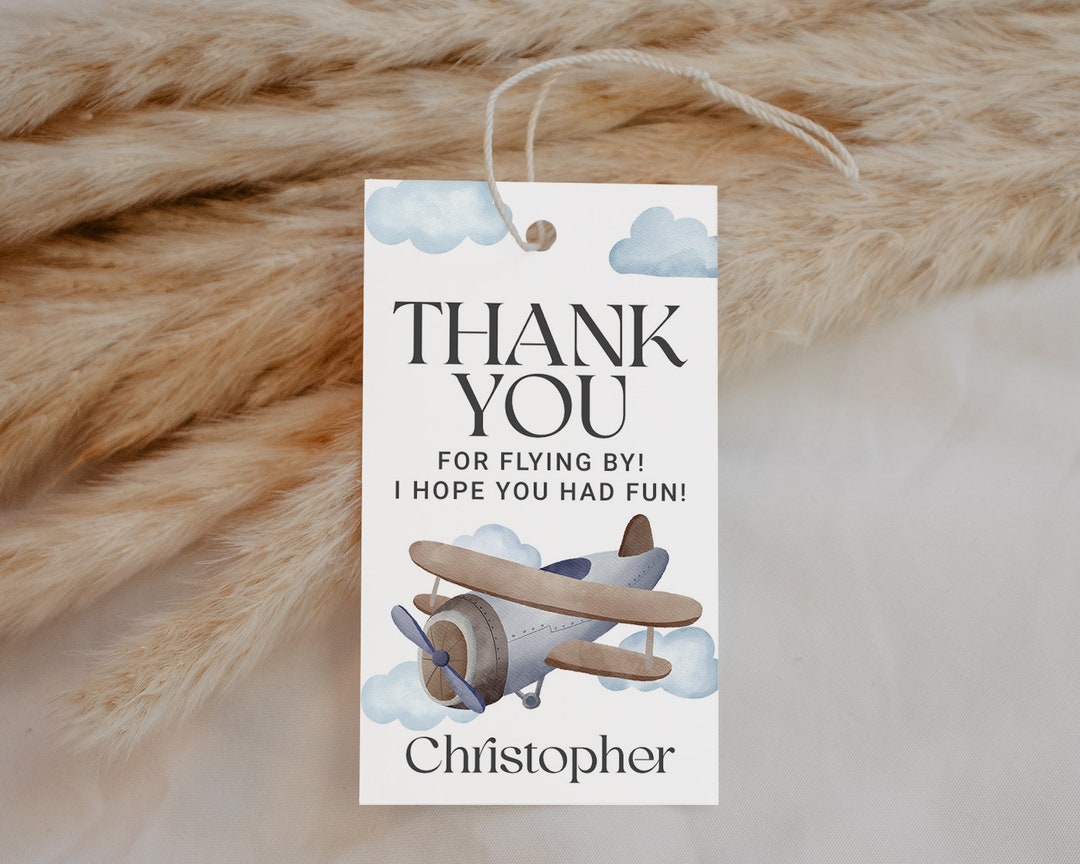 Airplane Party Favor Tag EDITABLE, Vintage Airplane Birthday Thank You ...