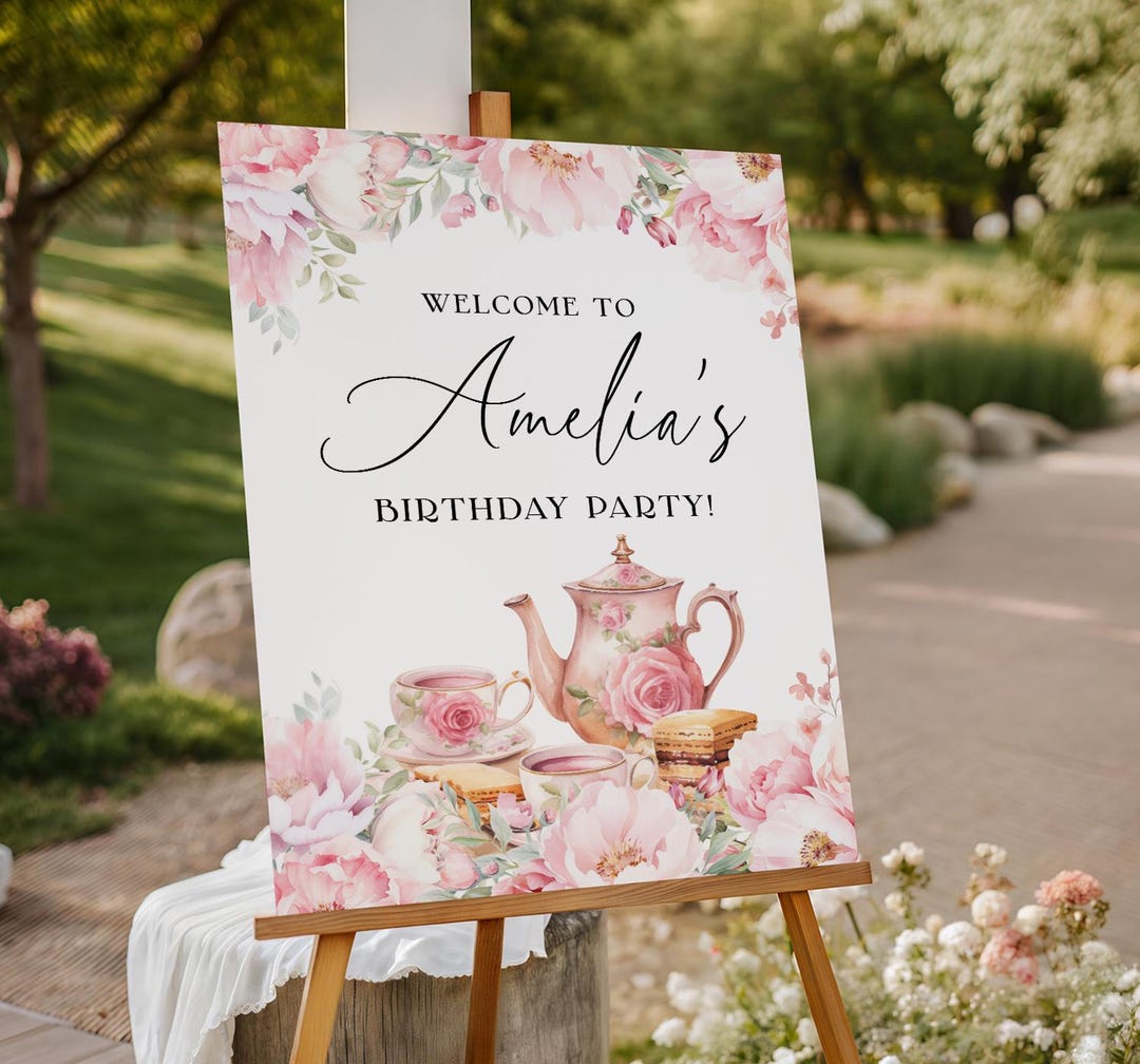 Floral Tea Party Welcome Sign EDITABLE, Blush Pink High Tea Welcome ...