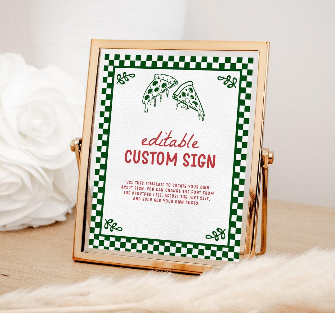 Custom Pizza Party Sign EDITABLE, Hand Drawn Pizza Party Table Sign ...