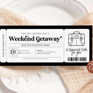 Weekend Getaway Voucher EDITABLE Surprise Weekend Away - Etsy