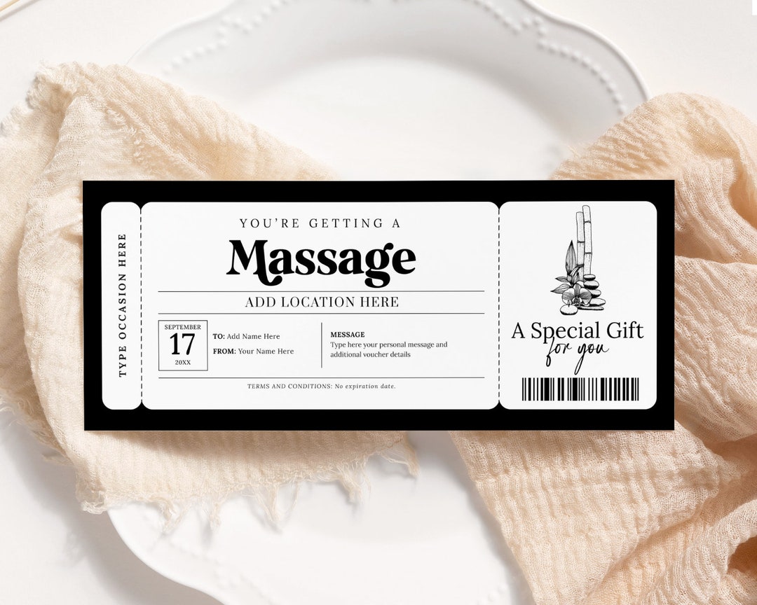 Massage T Coupon Editable Spa Day Certificate Printable Spa Treatment Coupon Personalized