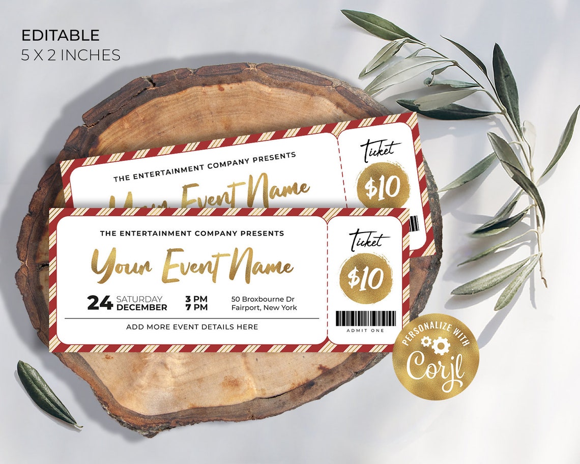 Christmas Event Ticket Editable Printable Party Ticket - Etsy