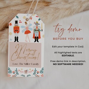 Nutcracker Christmas Gift Tag EDITABLE, Nutcracker Thank You Favor Tag ...