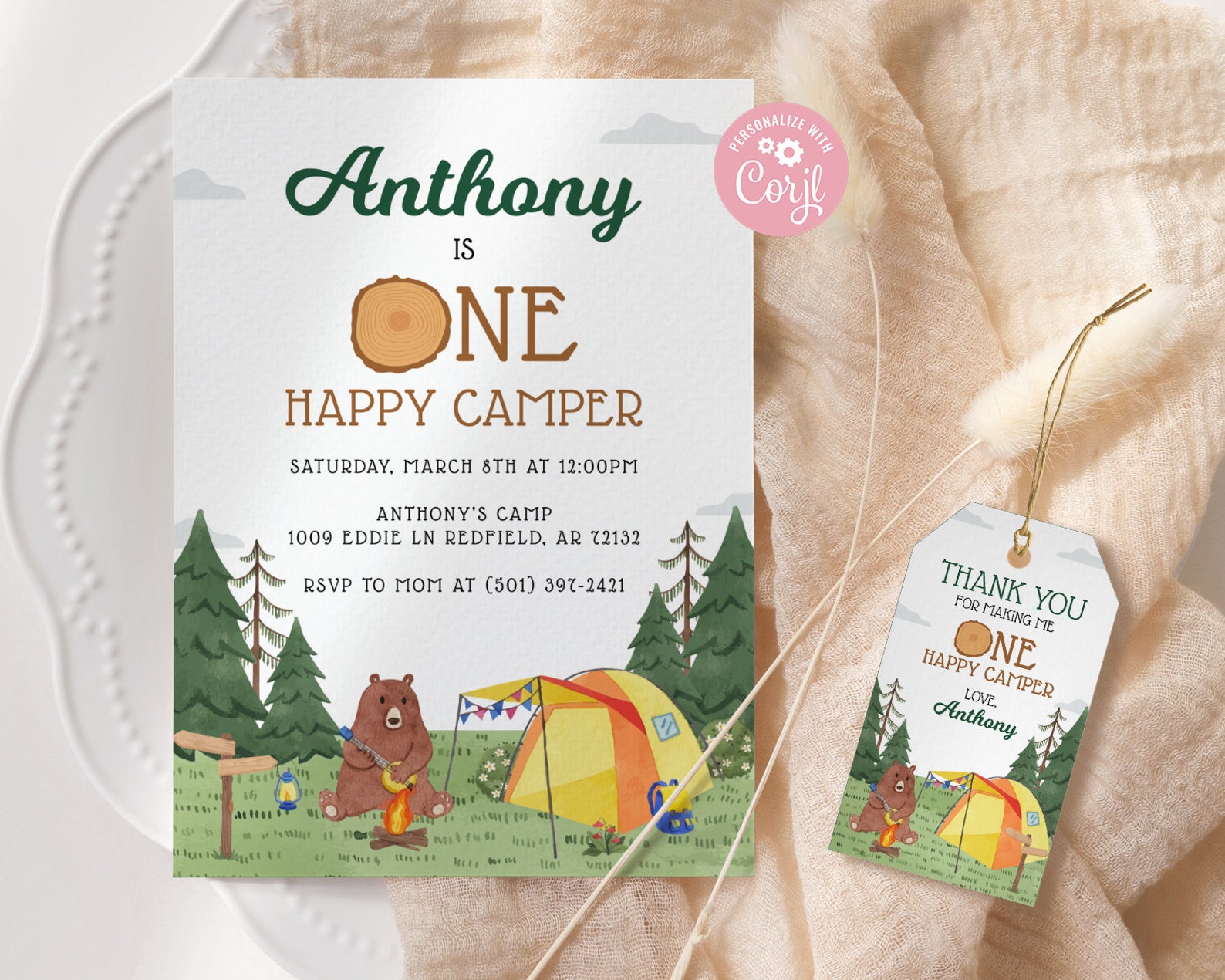 One Happy Camper Birthday Invitation EDITABLE First Birthday - Etsy