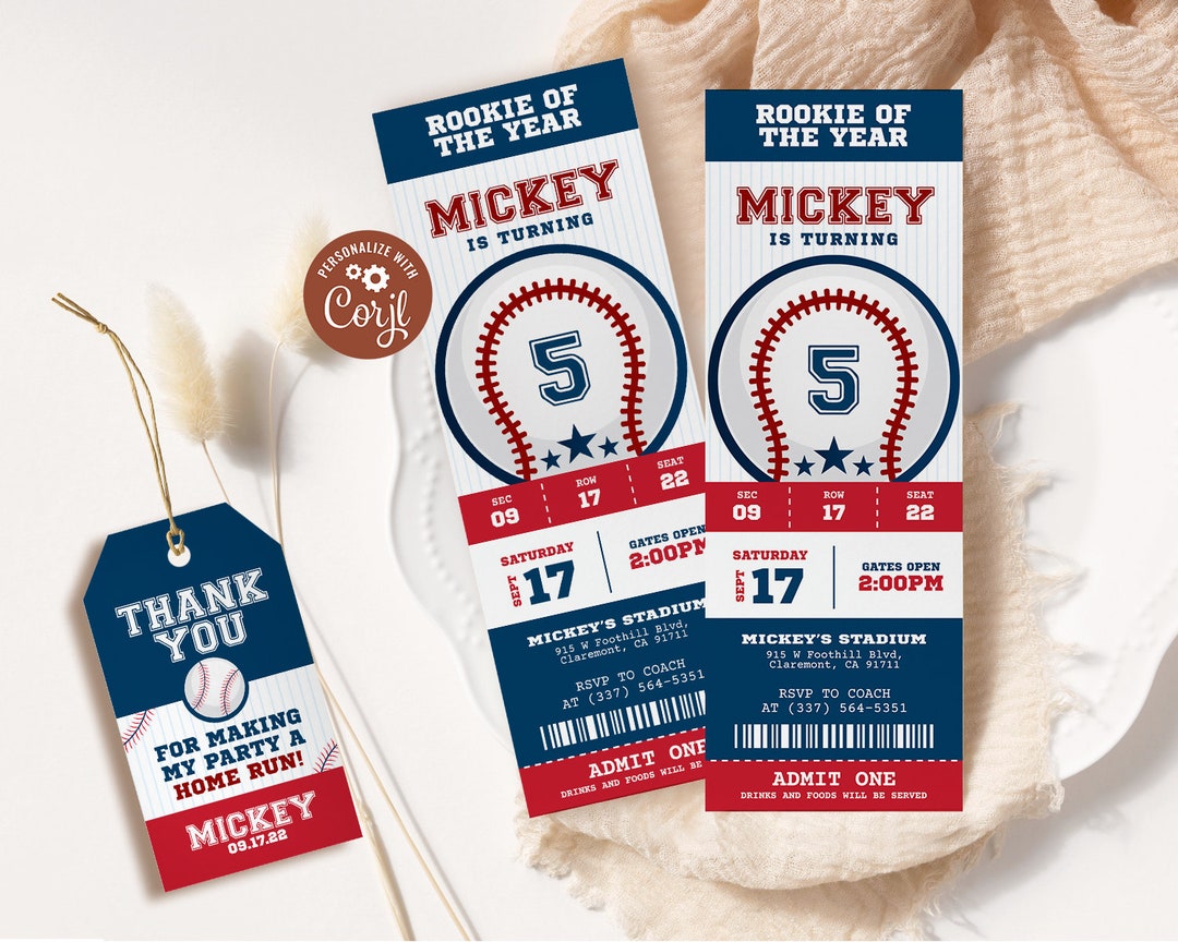 Baseball Birthday Ticket Invitation EDITABLE Baseball Party - Etsy