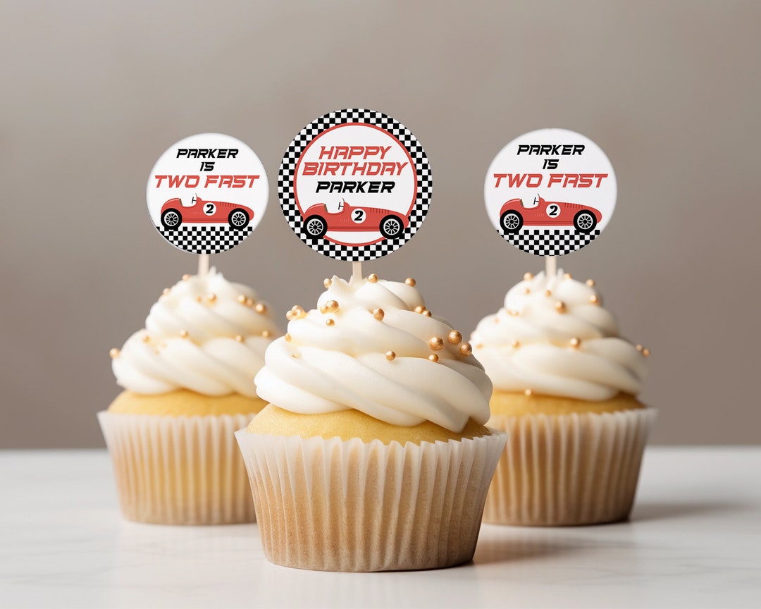 Race Car Toppers EDITABLE, Printable Two Fast Cupcake Toppers, Racing ...