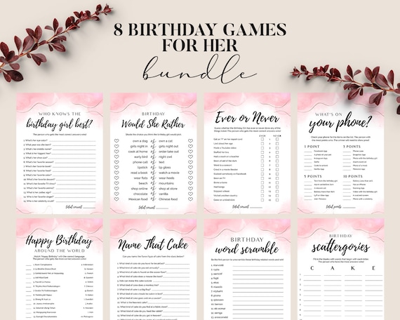 Birthday Games Bundle for Her Printable, Fun Birthday Girl Party ...