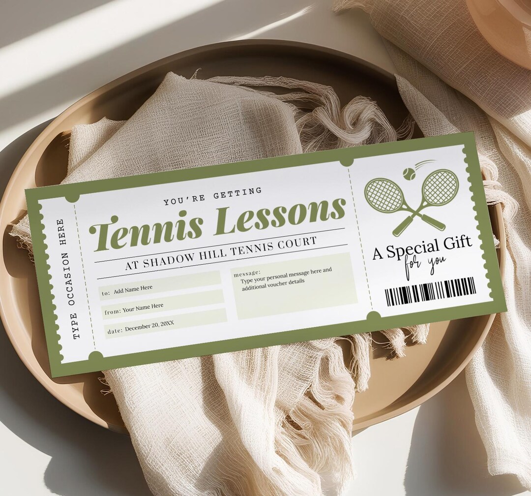 Tennis Lesson Certificate EDITABLE, Tennis Lesson Voucher Printable ...