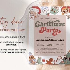 Groovy Christmas Party Invitation EDITABLE, Retro Holiday Party ...