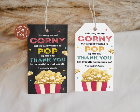 Popcorn Appreciation Tags EDITABLE, Teacher Appreciation Thank You Gift ...