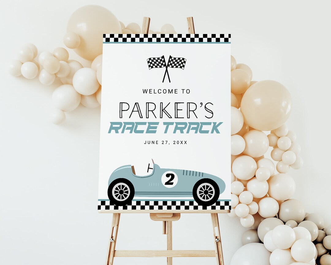 Race Car Welcome Sign EDITABLE, Two Fast Birthday Party Sign Printable ...