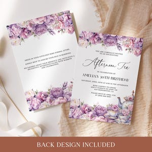 Purple Afternoon Tea Birthday Invitation EDITABLE, Lavender Floral High ...