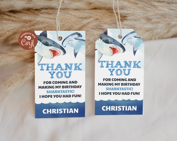 Shark Favor Tags Editable, Shark Birthday Thank You Tags Printable ...