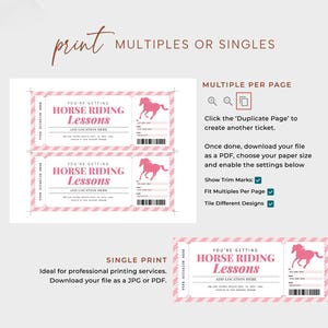 Horse Riding Lessons Voucher EDITABLE, Pink Horseback Riding Gift ...