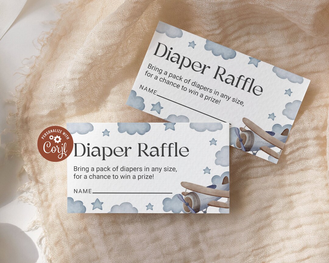 Blue Airplane Diaper Raffle Ticket EDITABLE Vintage Plane - Etsy
