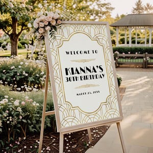 Gatsby Welcome Sign EDITABLE, Roaring 20s Birthday Welcome Poster, Art ...