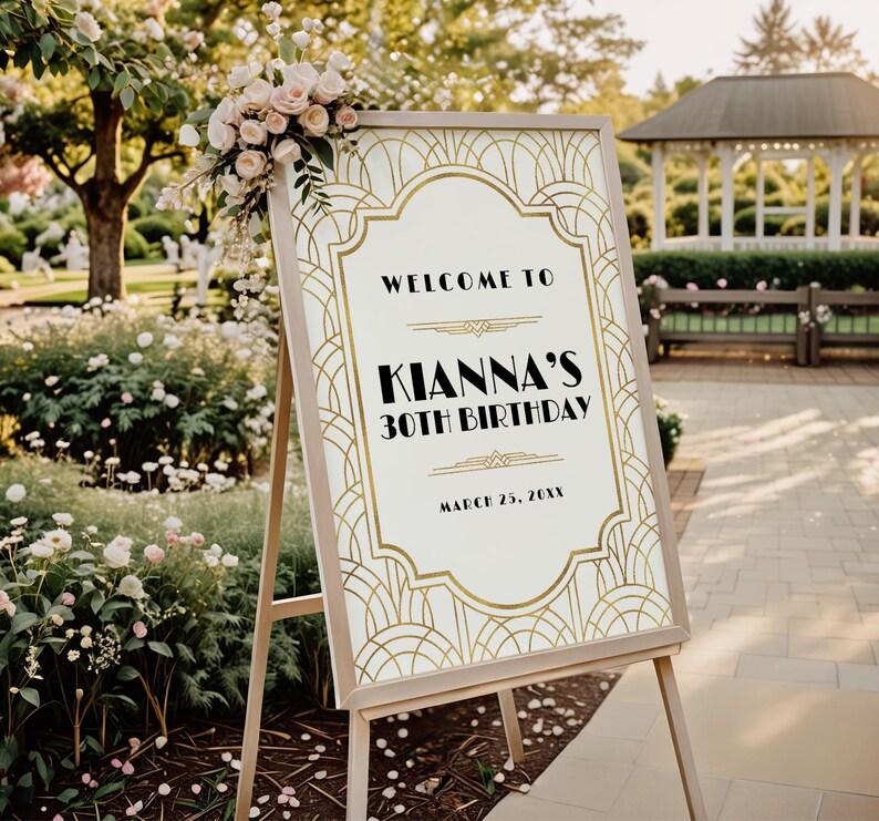 Gatsby Welcome Sign EDITABLE, Roaring 20s Birthday Welcome Poster, Art ...