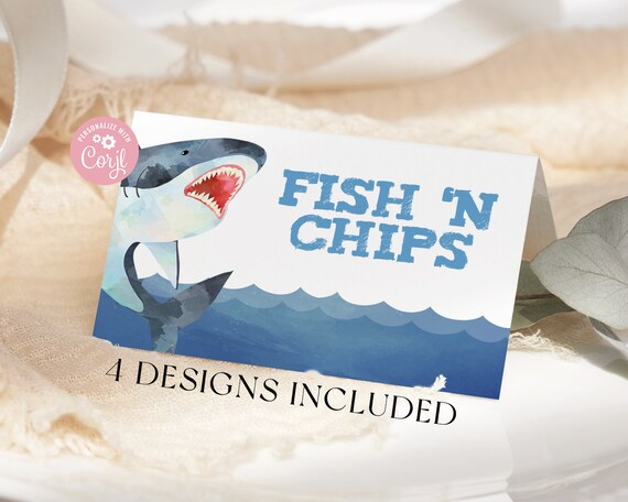 Shark Party Food Labels Editable, Under the Sea Food Tent Cards ...