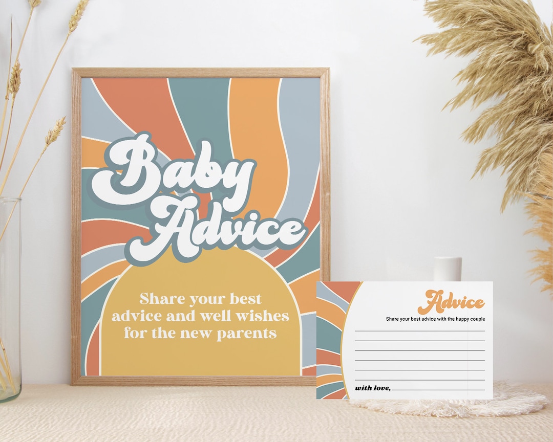Groovy Baby Advice Sign and Card Printable, Retro Sunshine Baby Shower ...