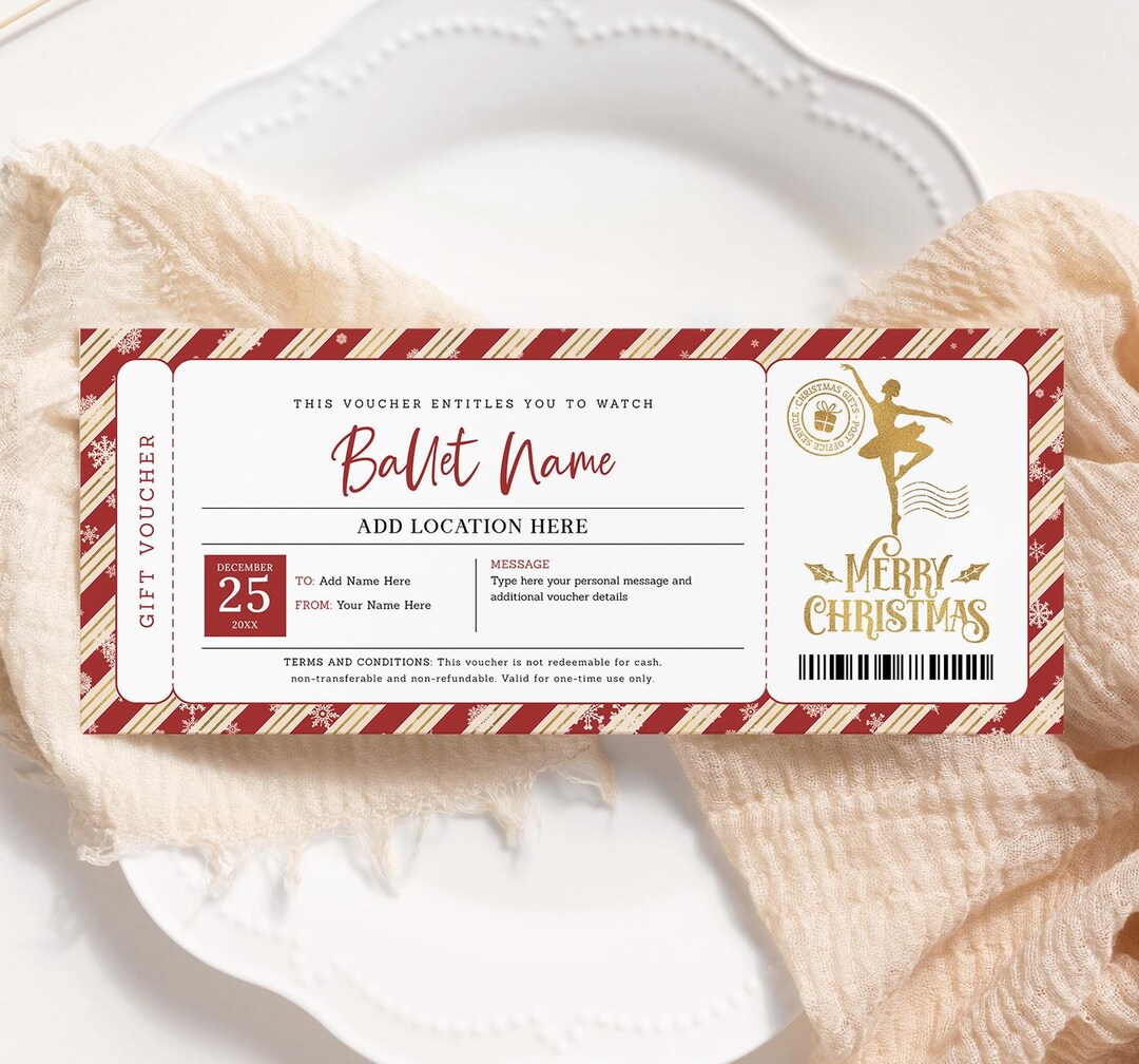 Christmas Ballet Gift Ticket EDITABLE, Ballet Gift Certificate ...