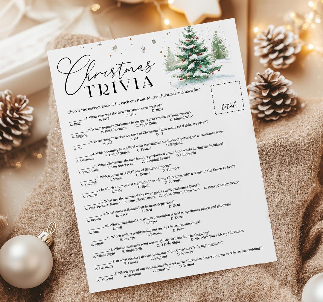 Christmas Trivia Game Printable, Holiday Trivia Card, Christmas Party ...