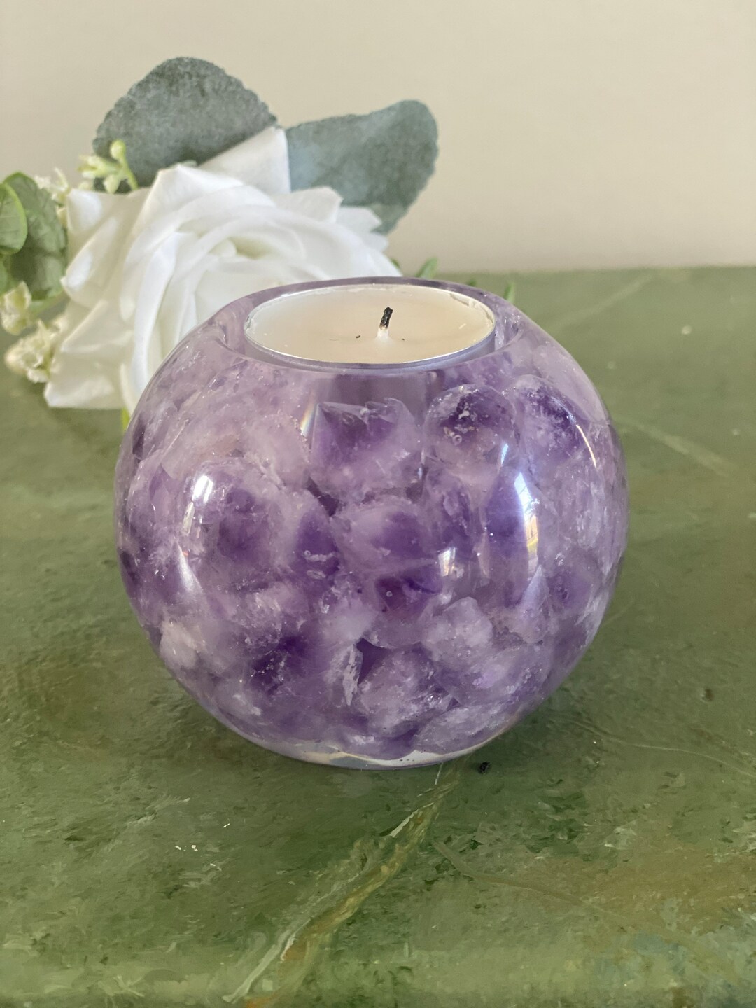 Amethyst Nugget Tea Light Holder. Amethyst Encased in Resin. - Etsy