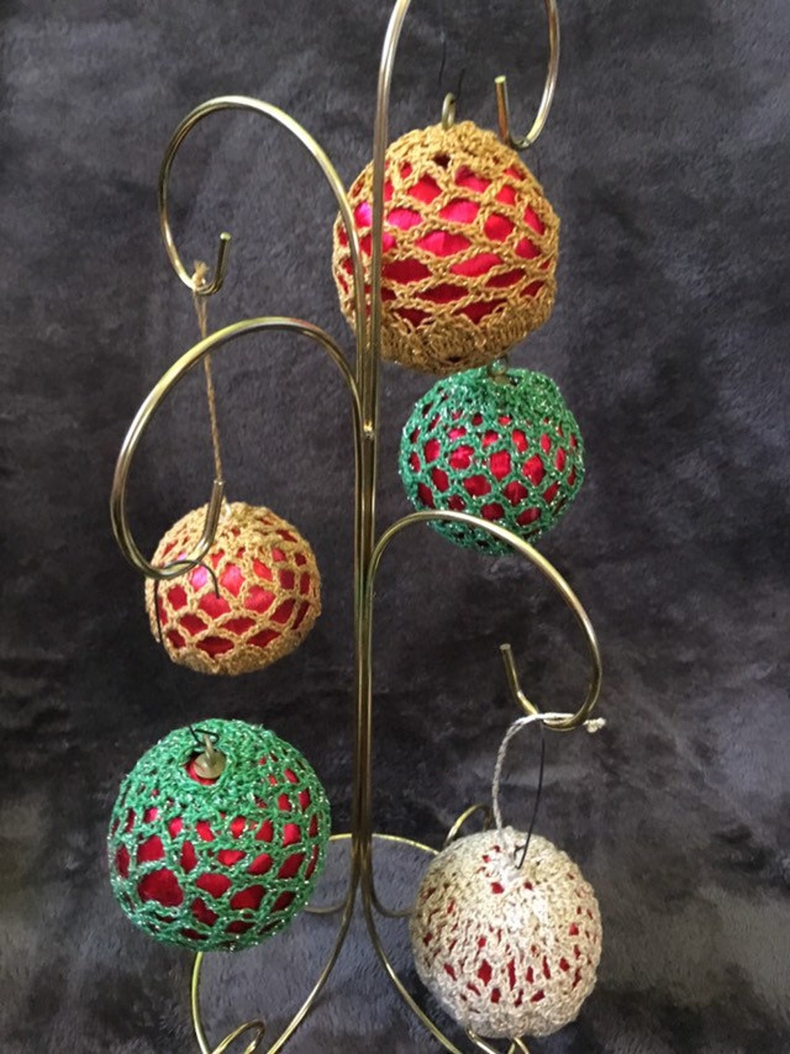 Crocheted Covered Silk Thread Ornaments Set of 5 Handmade - Etsy