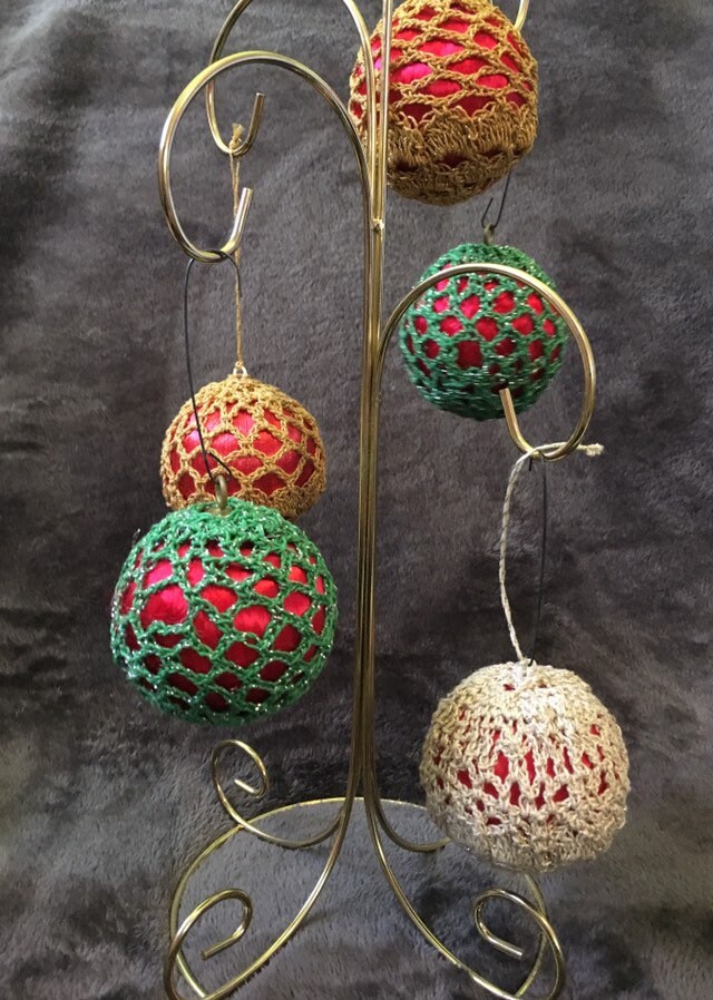 Crocheted Covered Silk Thread Ornaments Set of 5 Handmade - Etsy