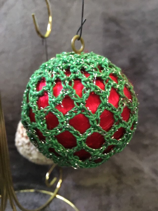 Crocheted Covered Silk Thread Ornaments Set of 5 Handmade - Etsy