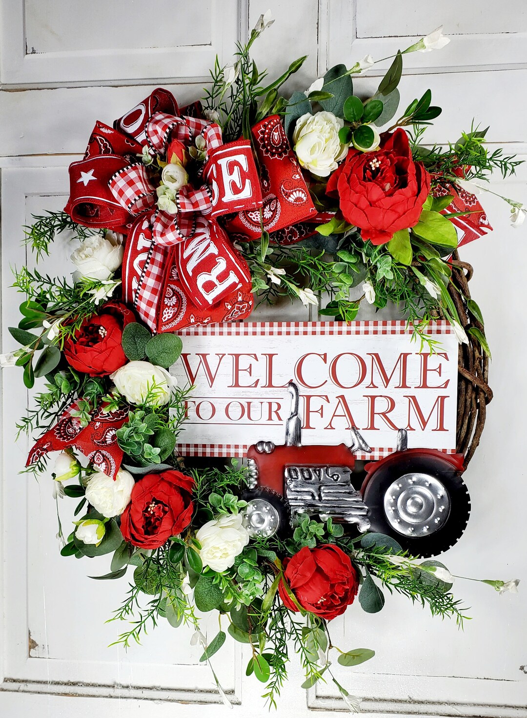 Welcome to Our Farm / Red Tractor Wreath / Farm House Wreath / Tractor ...
