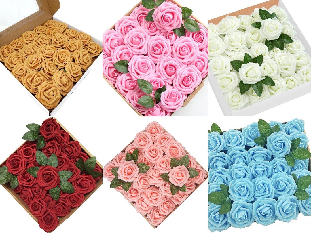 USA SELLER 50 PCS Artificial Foam Roses Craft Flowers in Various Colors ...