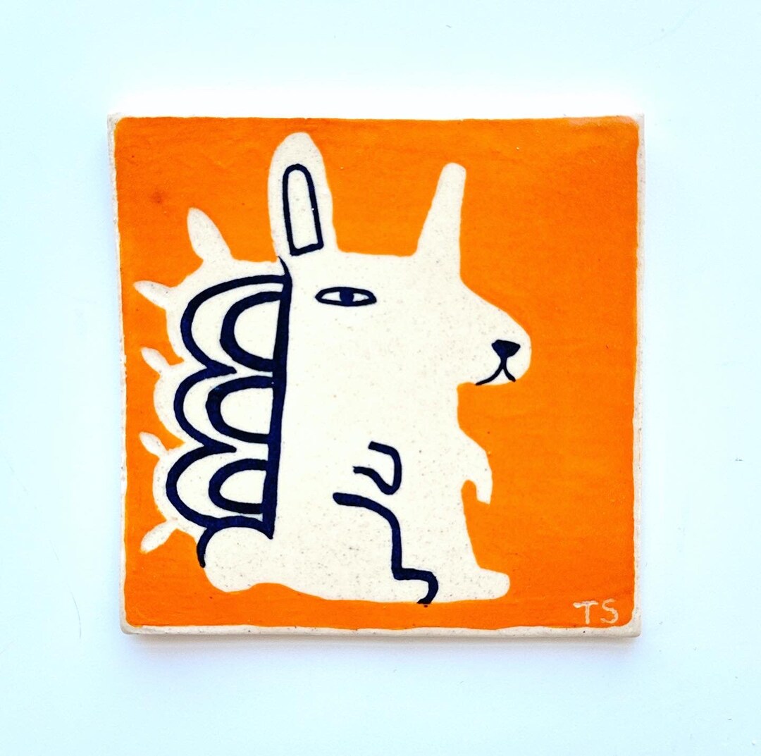 Flora and Fauna Ceramic Tile-bunny-handpainted-4" X 4" - Etsy