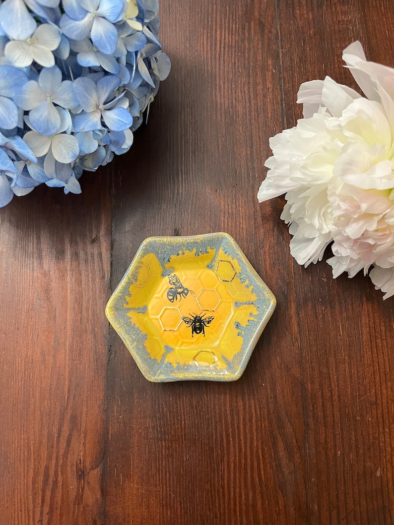 Ceramic Hexagon Shaped Bees Trinket Dish - Etsy