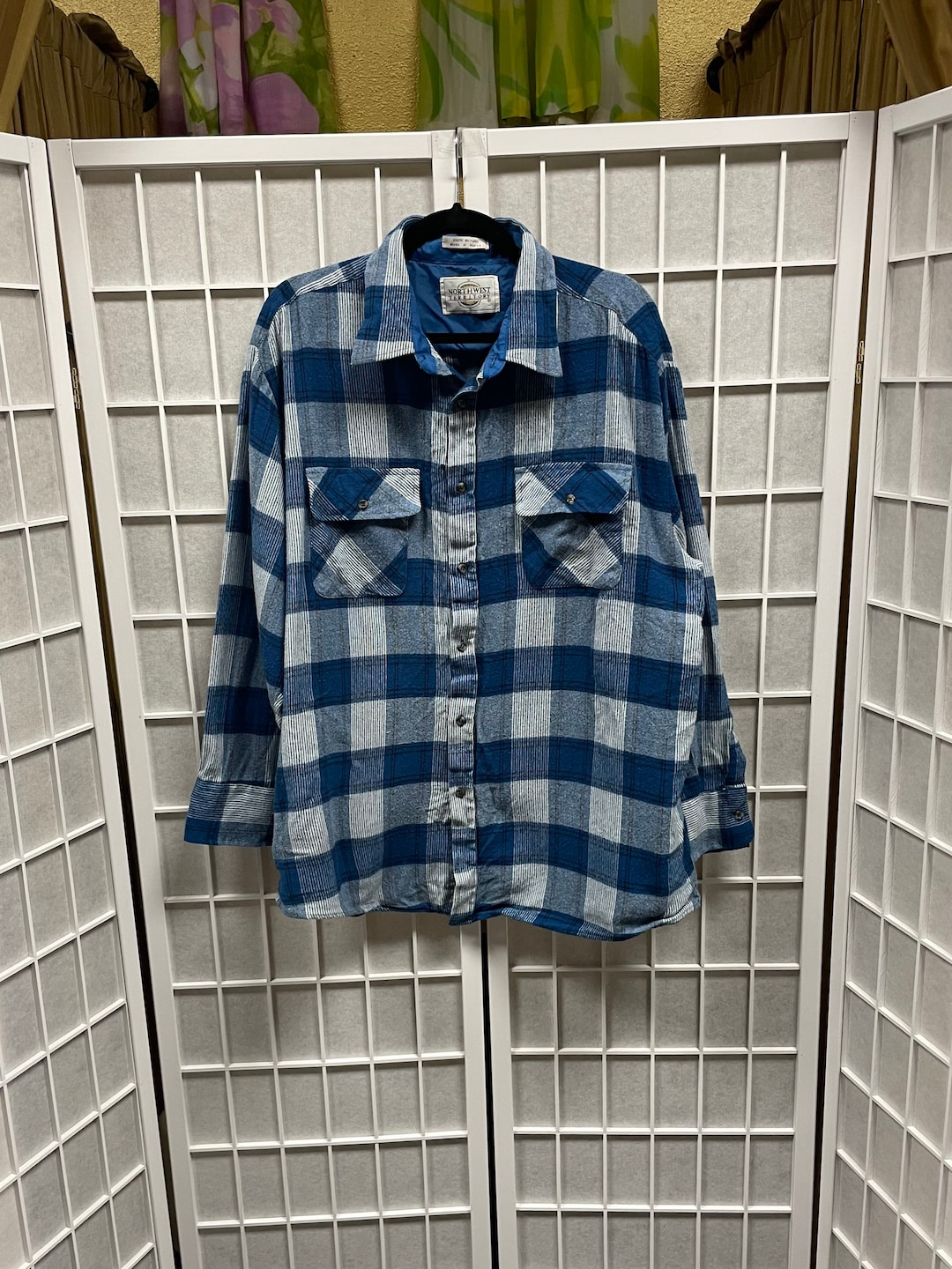 80s Blue and White Flannel by Northwest Territory - Etsy