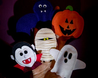 Hallowe'en Finger Puppets, Felt Finger Puppets, Wool Blend Felt Finger ...