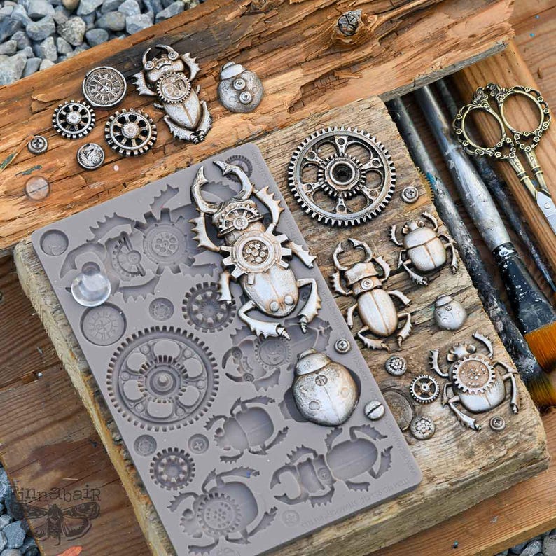 Steampunk Beetles Prima Decor Mould - Beetle Bug Silicone Molds 5"x 8 ...