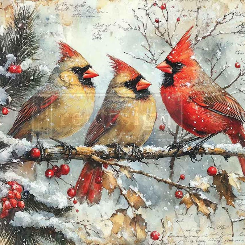 Crimson Noel A4 Decoupage Paper | Small Redesign With Prima Cardinal ...