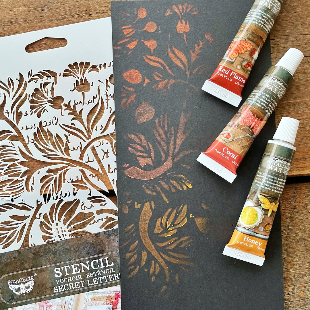 Finnabair Stencil SECRET LETTERS Redesign With Prima Decor Stencil ...